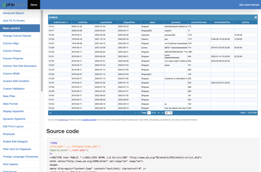 phpGrid Documentation & API Guide